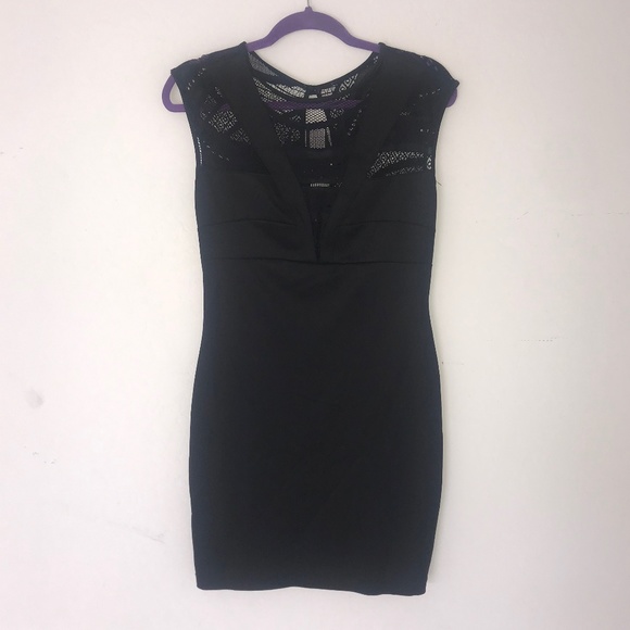 Dresses | Black Dress With Deep V Mesh Cutout | Poshmark